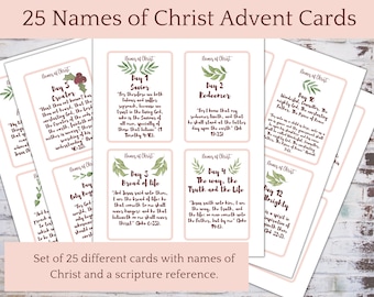 Christmas Advent-25 Names of Christ Printable Cards - Etsy