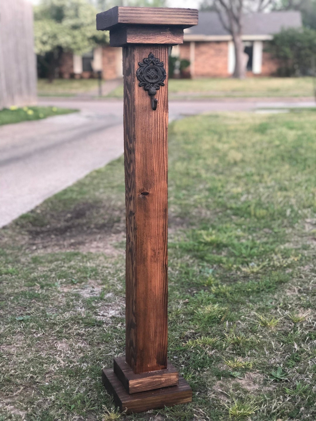 Decorative Dark Walnut Stained Porch Post , Porch Post, Porch Post Sign ...