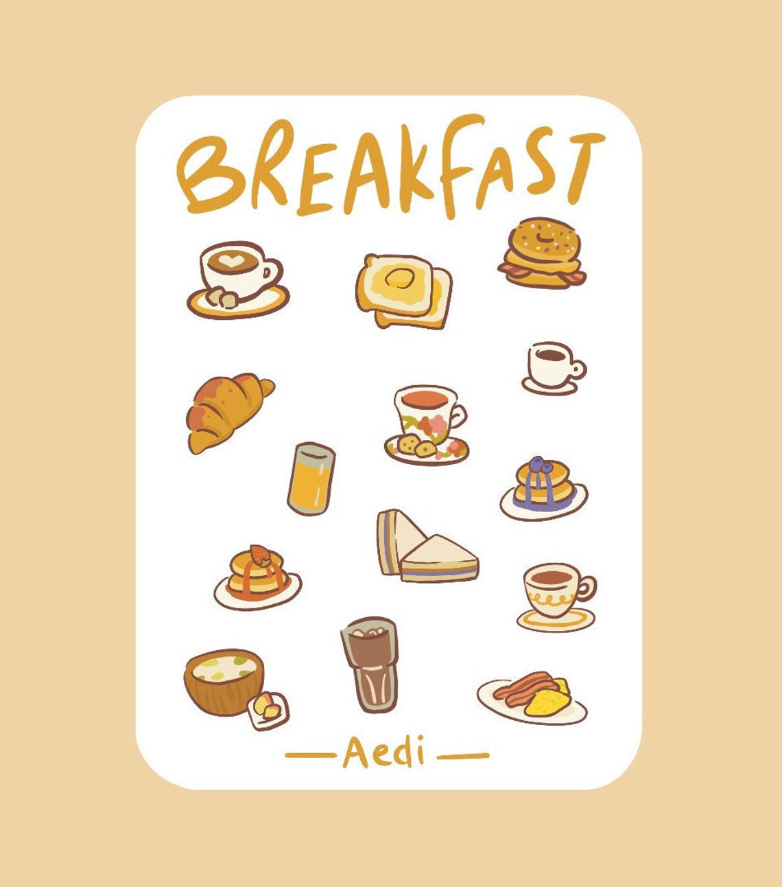 Cute Breakfast Sticker Sheet/animal Restaurant Foods - Etsy