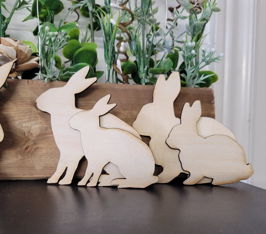 Rabbit/bunny Wood Shape Cutouts/set of 8/4 Styles/home Decor Crafts ...