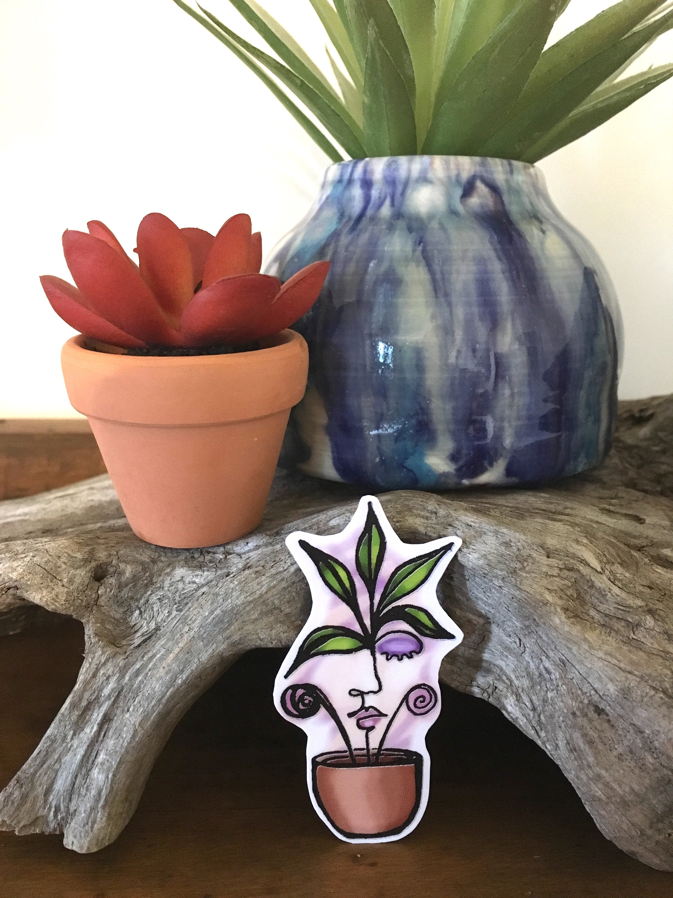 Flower Pot With Abstract Face / Vinyl Sticker / Laptop Decal / - Etsy