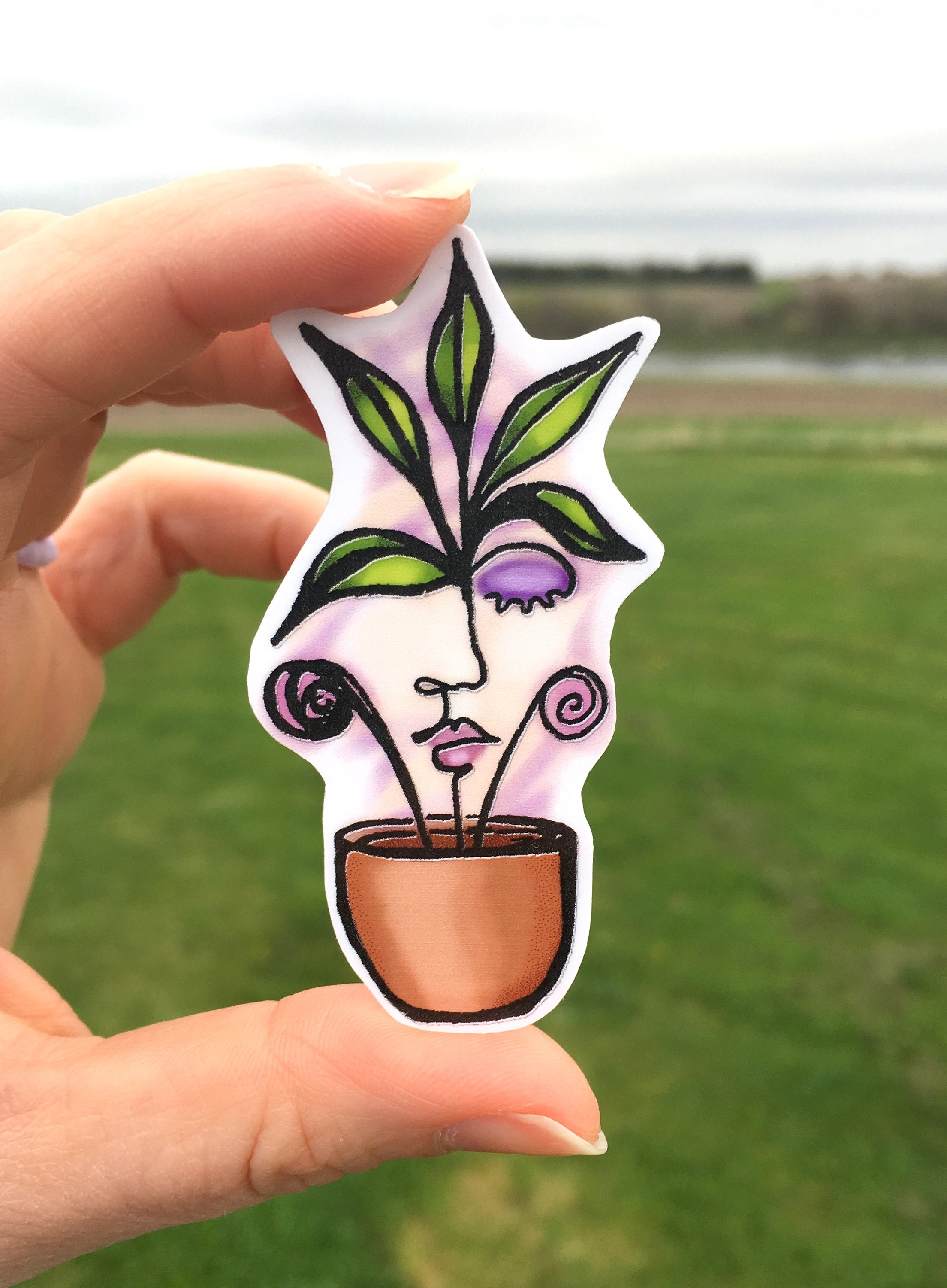 Flower Pot With Abstract Face / Vinyl Sticker / Laptop Decal / - Etsy