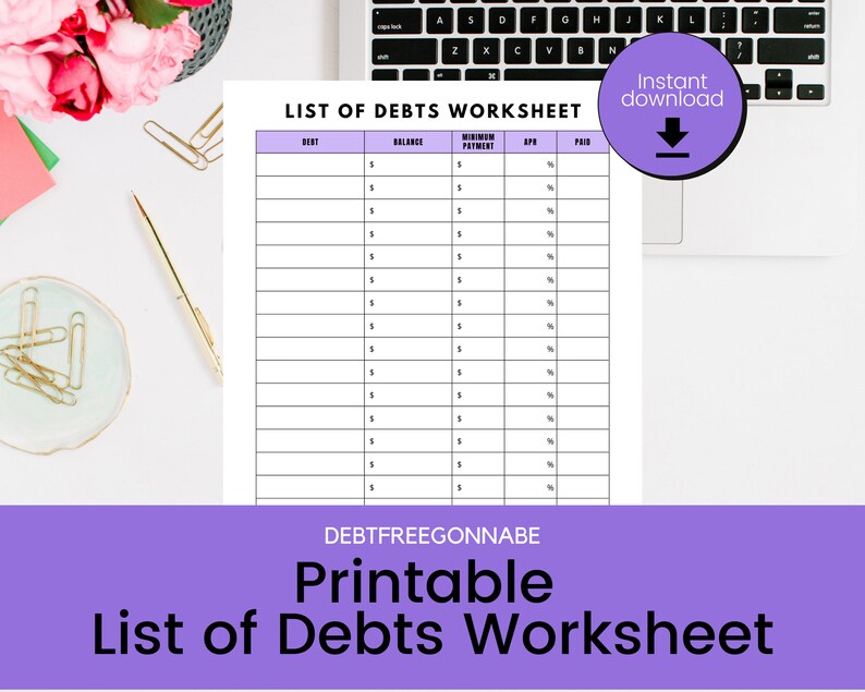 List of Debts Worksheet Debt Tracker Debt Free Journey | Etsy