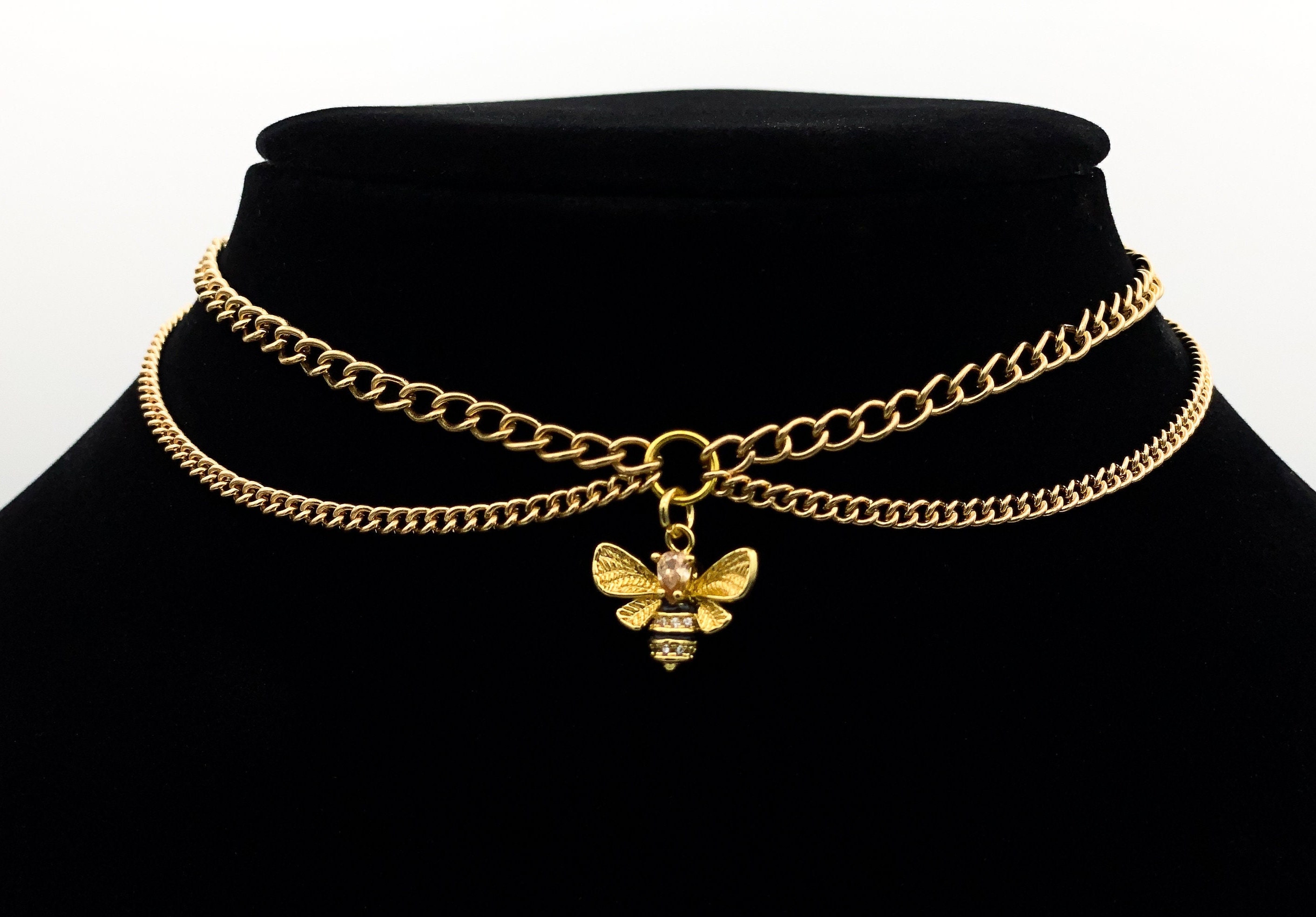 Bumble Bee Insect Dainty Elegant Cute Gold Double Chain Choker - Etsy