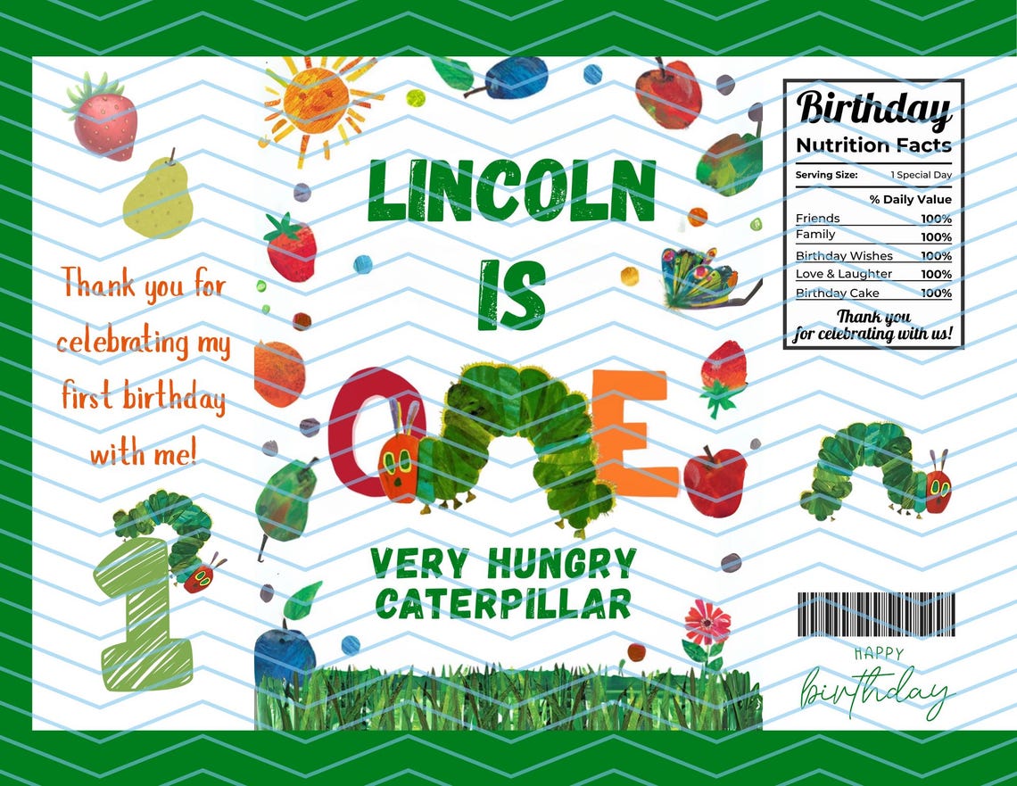 Very Hungry Caterpillar Bundle, BLANK Chip Bag, Favor Bag and Water ...