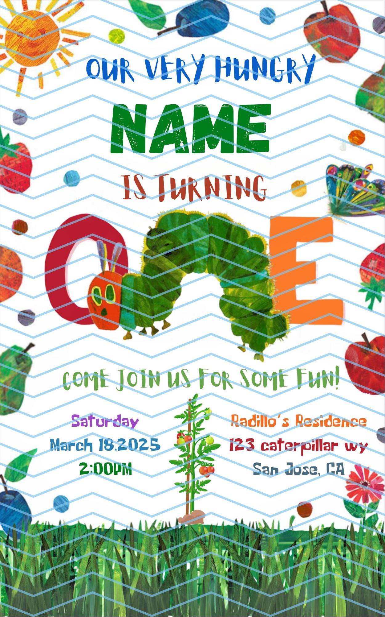 Very Hungry Caterpillar Bundle, BLANK Chip Bag, Favor Bag and Water ...