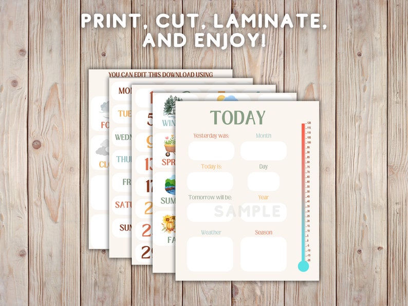 Day of the Week, Weather, and Season Chart Homeschool Digital Download ...