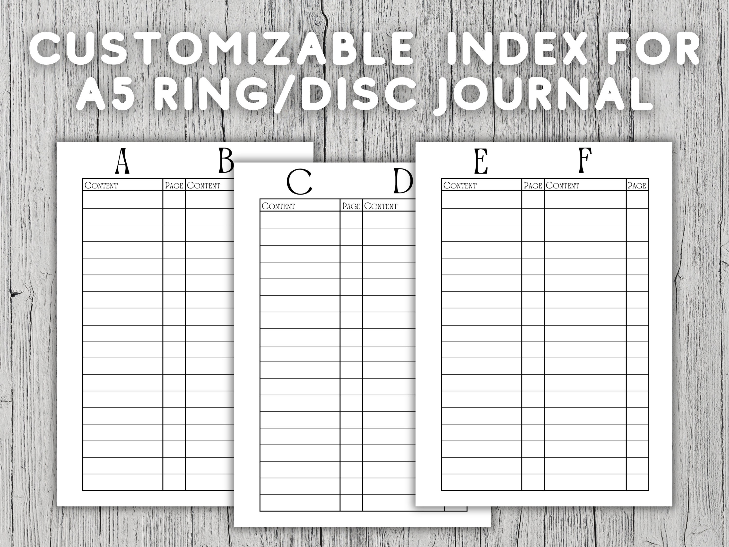 Customizable Index for A5 Journal Disc or Ring Binder Digital Download ...