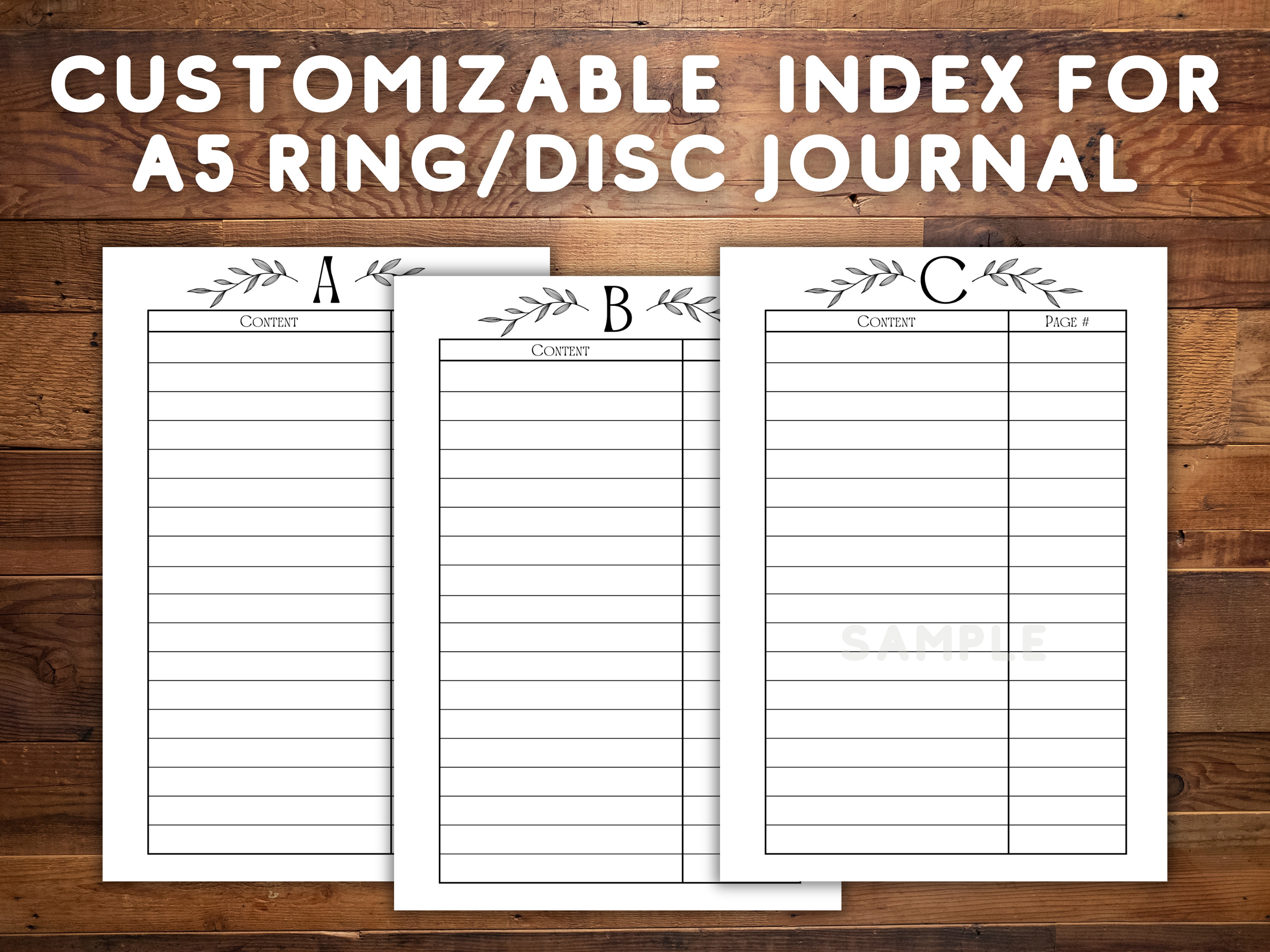 Customizable Index for A5 Journal Disc or Ring Binder Digital Download ...