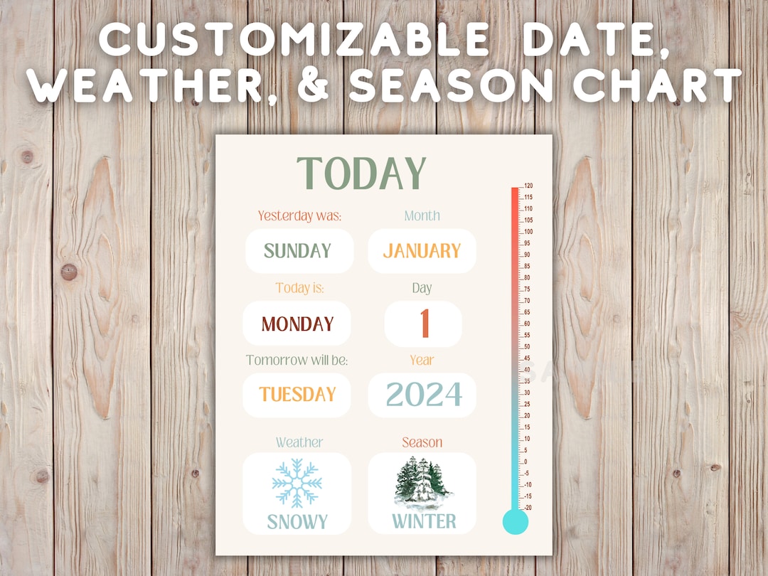 Day of the Week, Weather, and Season Chart Homeschool Digital Download ...