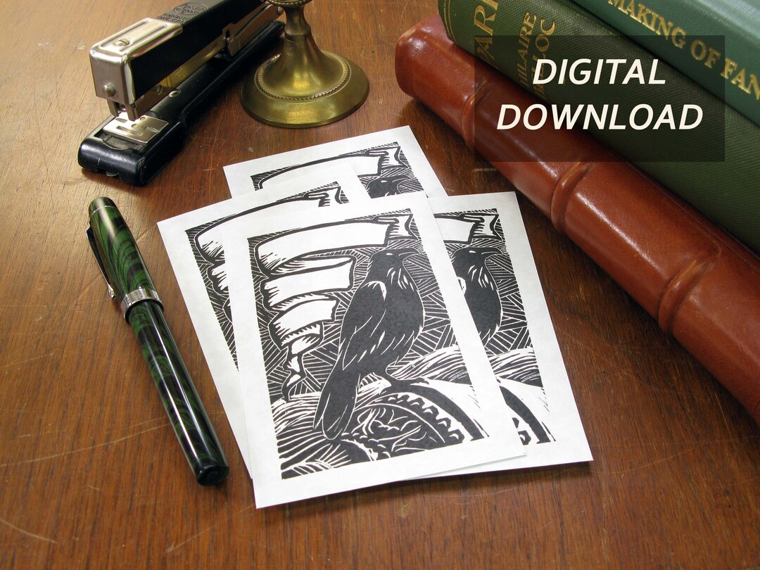 Printable Bookplates - Digital Download - Raven & Banner - Etsy