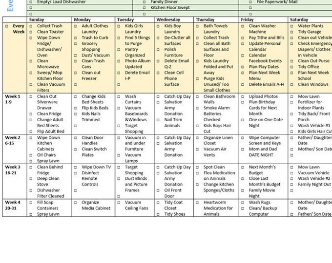 PDF HORIZONTAL Every Day Chore Task Check List - Etsy