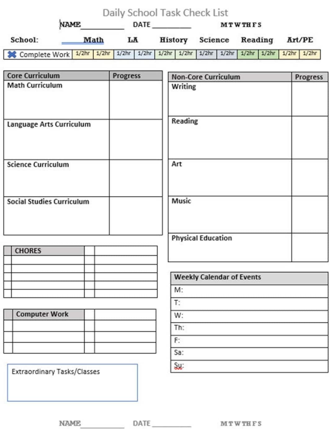 Daily Independent Student Task List for Homework Homeschool Older ...