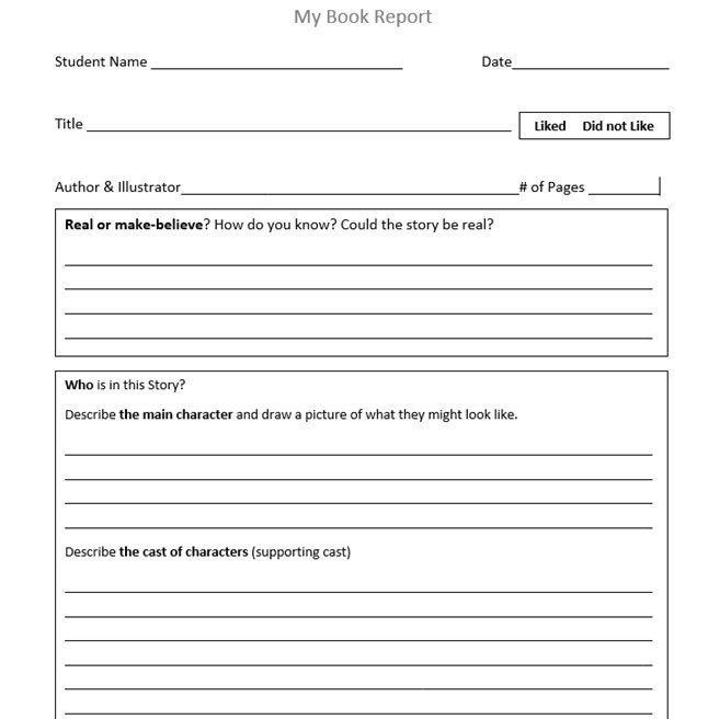 My Book Report for Kids Lined Double-sided 2 Pages Practice Writing and ...