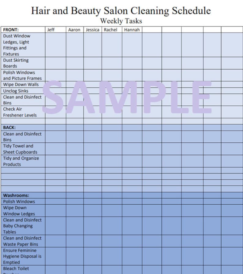 EDITABLE Hair Salon, Nail Salon, Beauty Salon Cleaning Schedule and ...