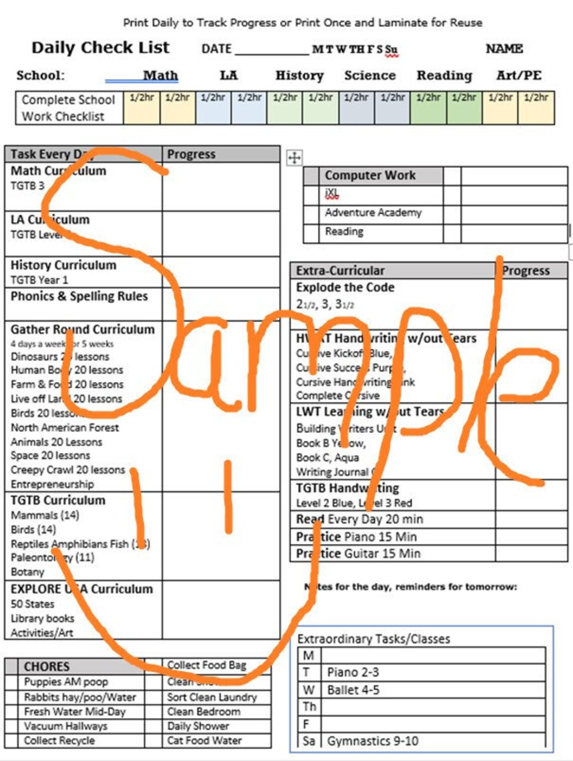 Daily Independent Student Task List for Homework Homeschool Older ...