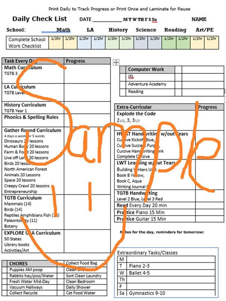 Daily Independent Student Task List for Homework Homeschool Older ...