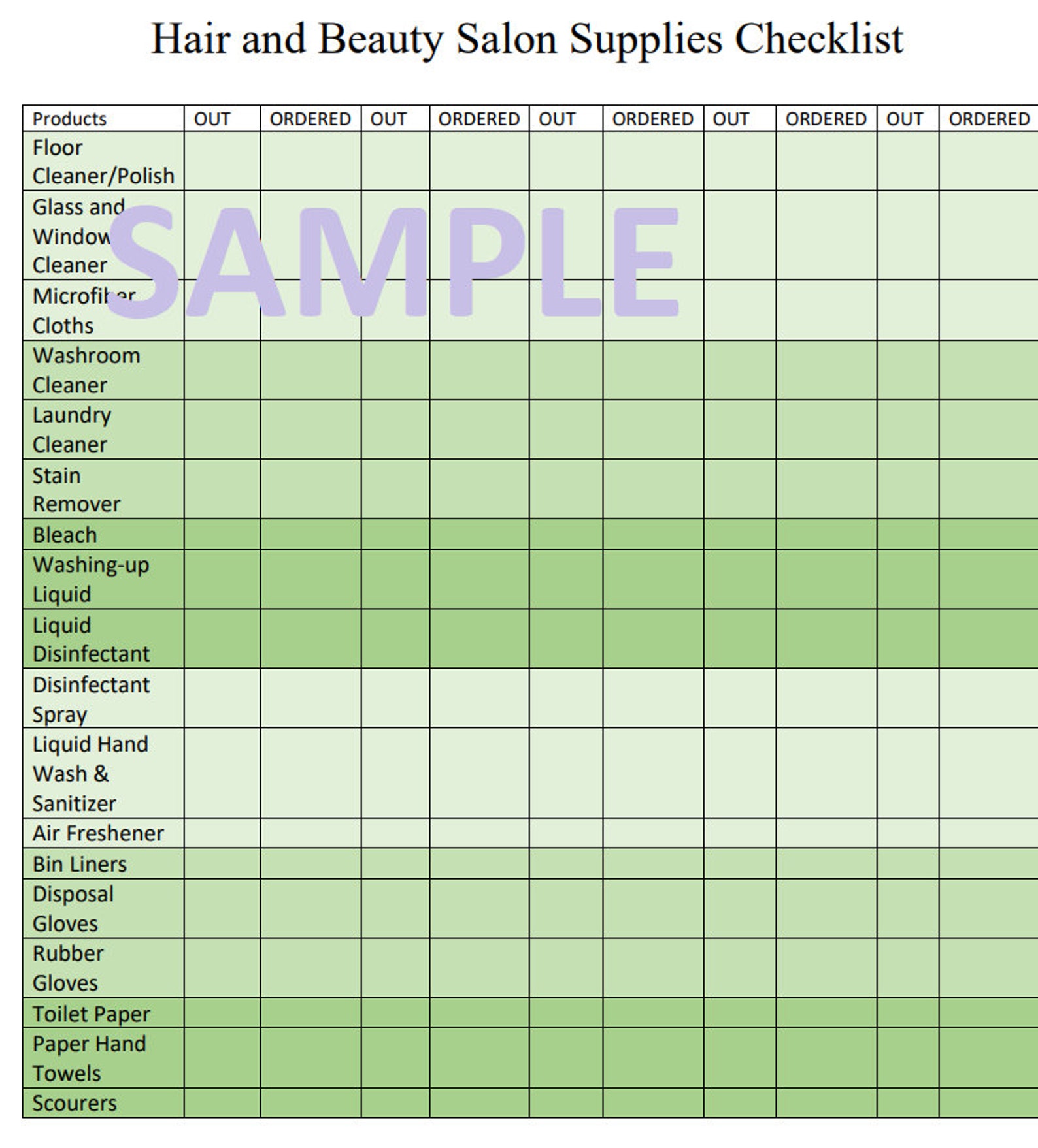 EDITABLE Hair Salon, Nail Salon, Beauty Salon Cleaning Schedule and ...