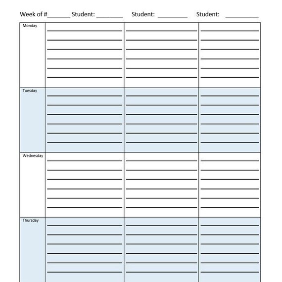 Homeschool Planner 3 KIDS on 1 PAGE Weekly Fill-in PDF Fill | Etsy