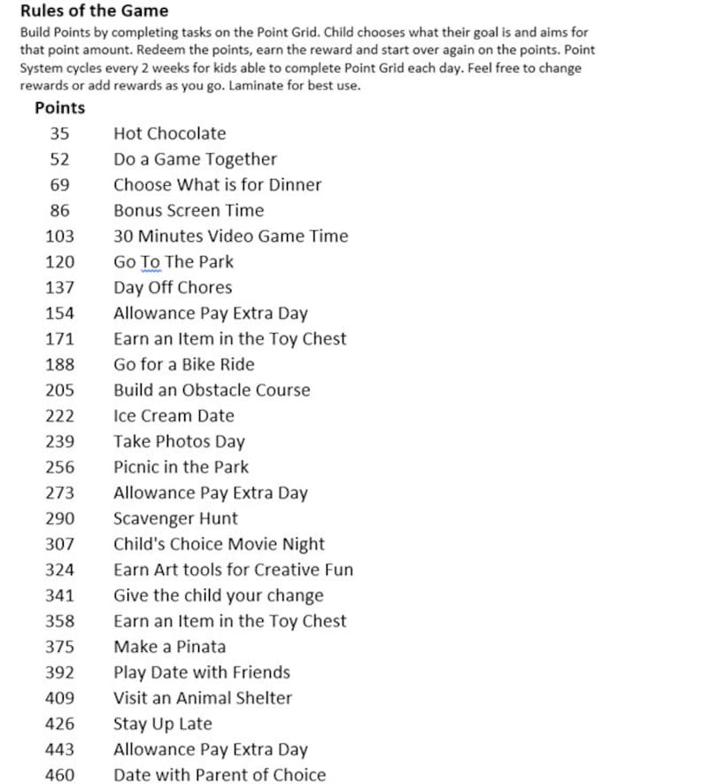 Daily Point System for Kids - Etsy