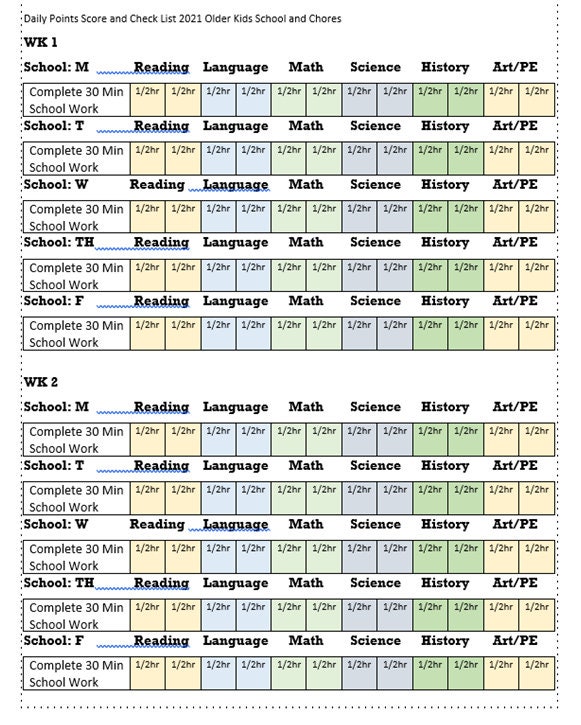 Daily Points Score and Homeschool Checklist Older Kids and Chores - Etsy