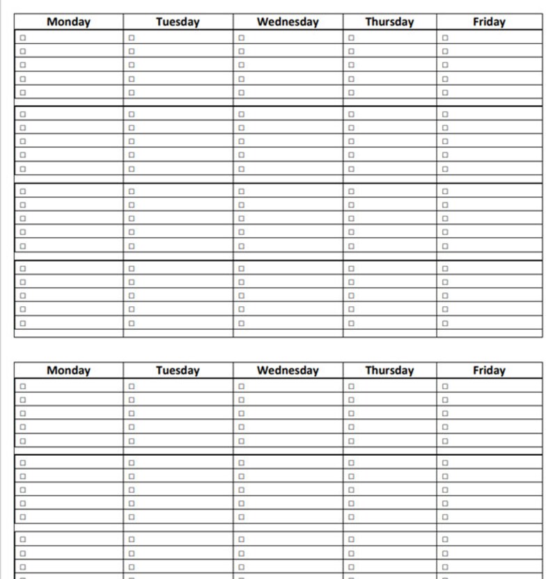 Task List, Check List, 5 Days a Week, 8 Weeks, Monthly, EDITABLE AND ...