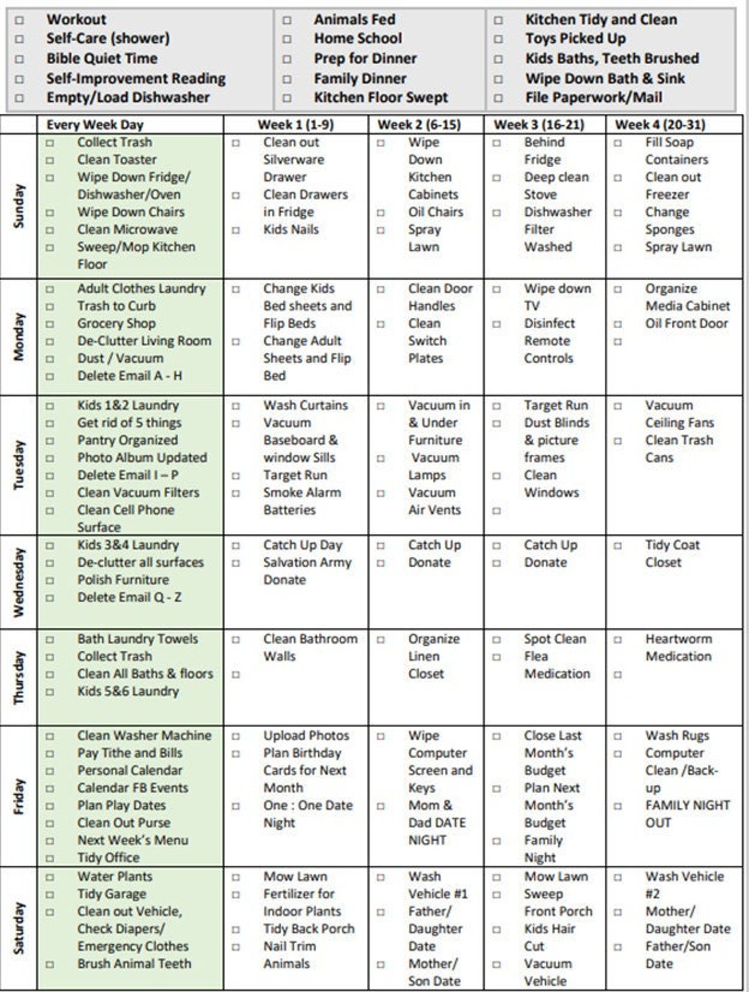 Every Day Tasks A5 Size Filled Out One Page EDITABLE and PDF Word ...