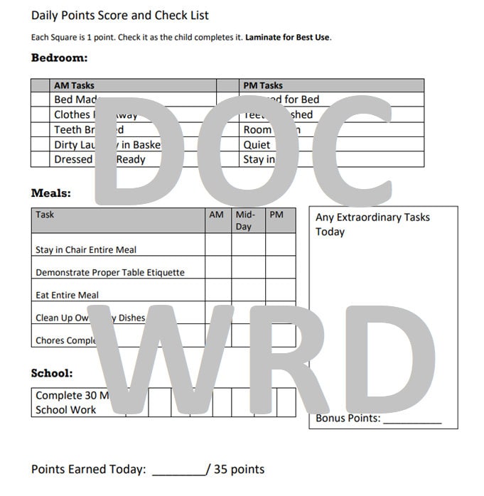 EDITABLE School-age Daily Tasks, Point System, Rewards, Chores Lists ...