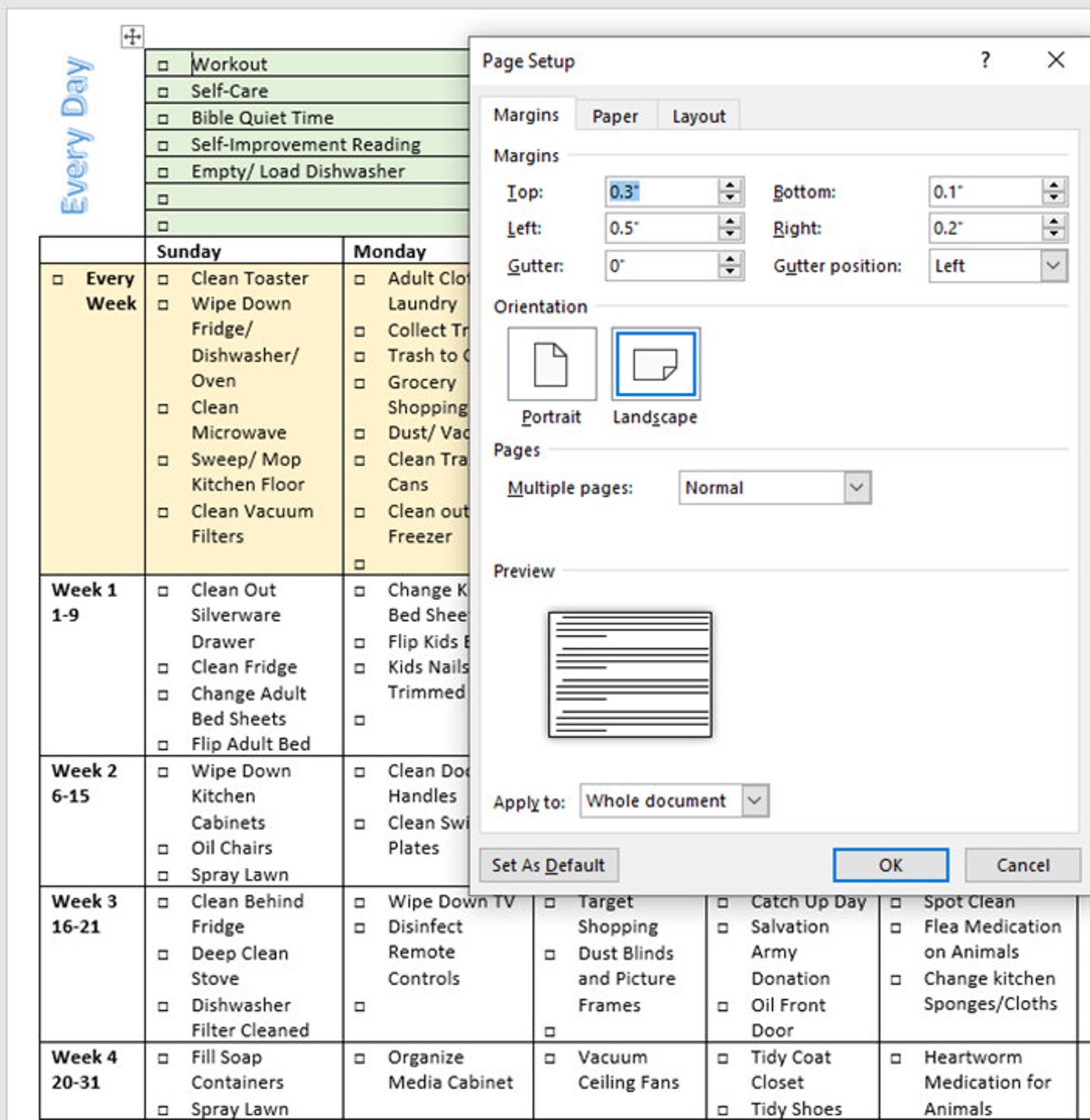 EDITABLE HORIZONTAL Every Day Chore Tasks (Instant Download) - Etsy
