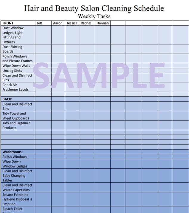 PDF Hair Salon, Nail Salon, Beauty Salon Cleaning Schedule and Supplies ...