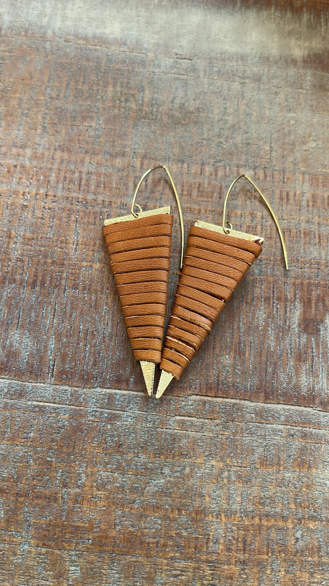 Diablo Leather Wrapped Triangle Drop Earring Small Hoop Earring Leather ...