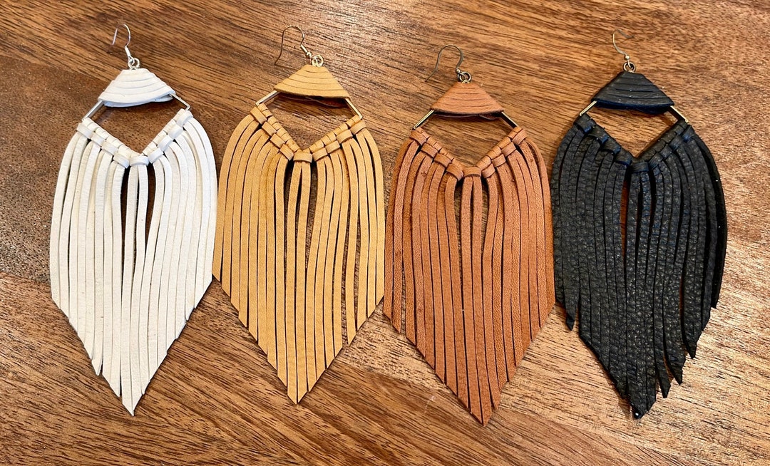 Wyld Spirit Diamond Boho Western Leather Fringe Earrings, Leather ...