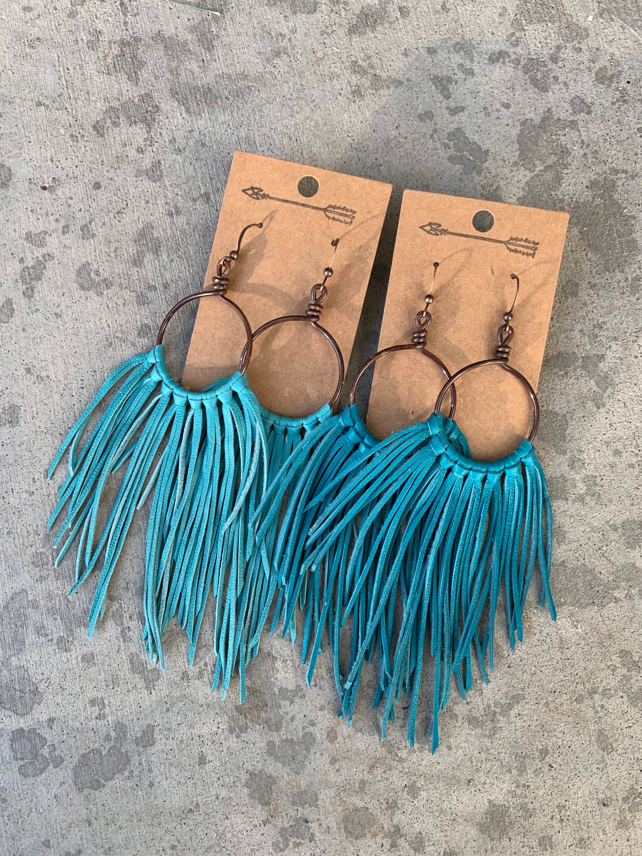 Darker Turquoise Leather Fringe Earrings and Leather Tassel - Etsy