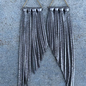 Heavy Metal Metallic Leather Fringe Earrings, Metallic Earrings ...