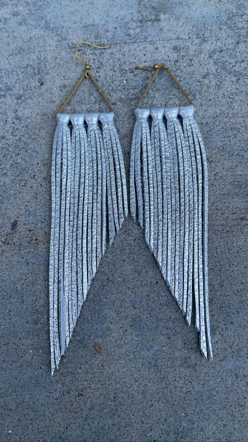 Heavy Metal Metallic Leather Fringe Earrings, Metallic Earrings ...