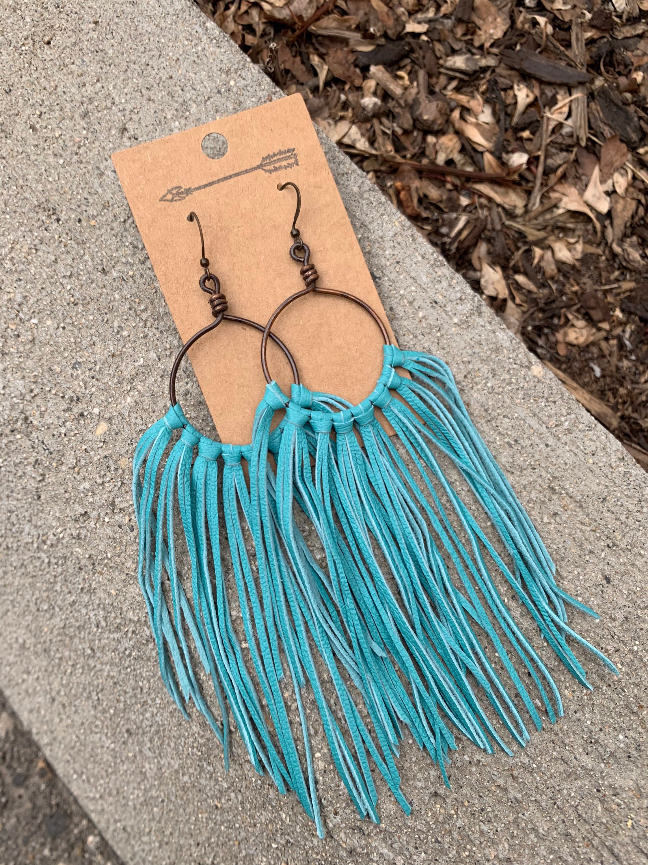 Turquoise Leather Fringe Earrings Leather Earrings Fringe | Etsy