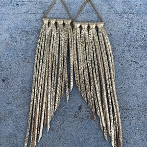 Heavy Metal Metallic Leather Fringe Earrings, Metallic Earrings ...