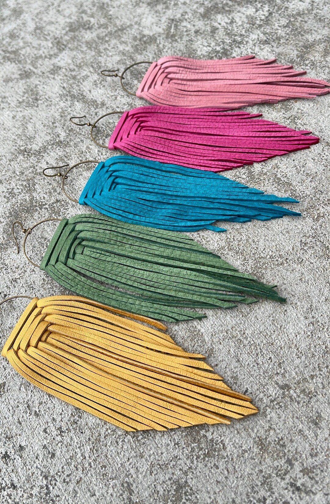 MESA Weaved Leather Fringe Earrings, Bright Colors, Leather Earrings ...