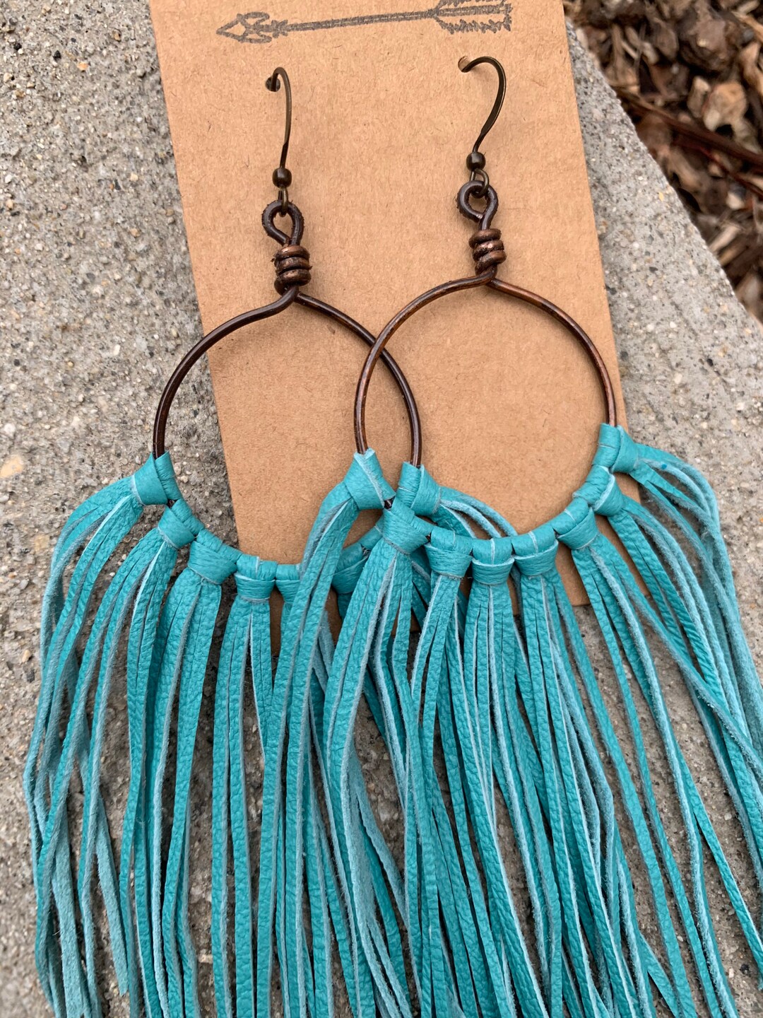 Turquoise Leather Fringe Earrings, Leather Earrings, Fringe Earrings ...