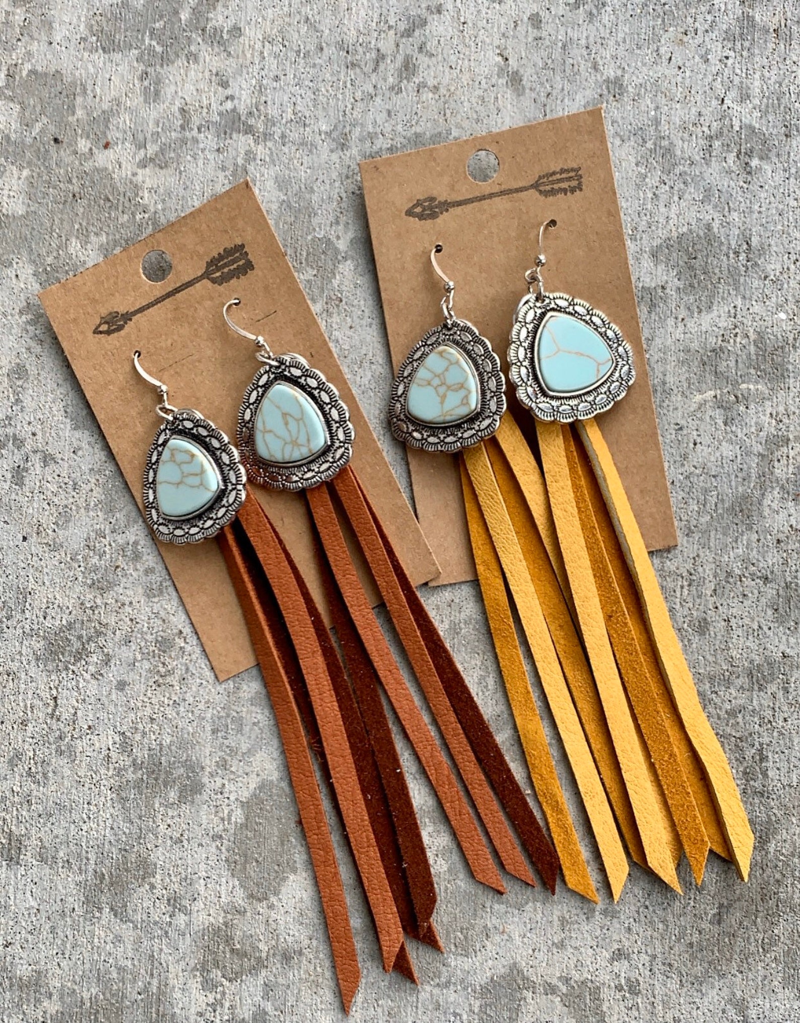 Yellowstone Collection Turquoise Leather Fringe Earrings, Spider Web ...