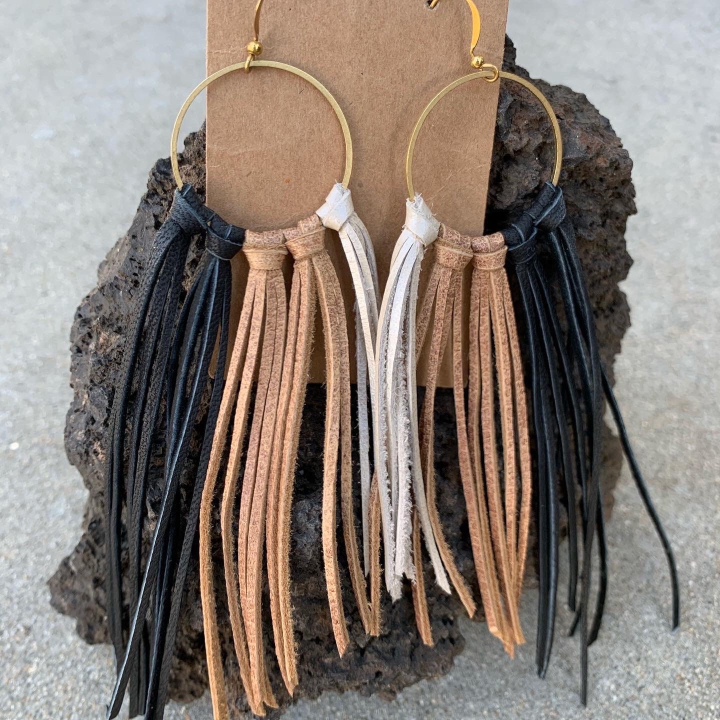Ombré Fringe Double Cut Leather Fringe Earrings Leather | Etsy