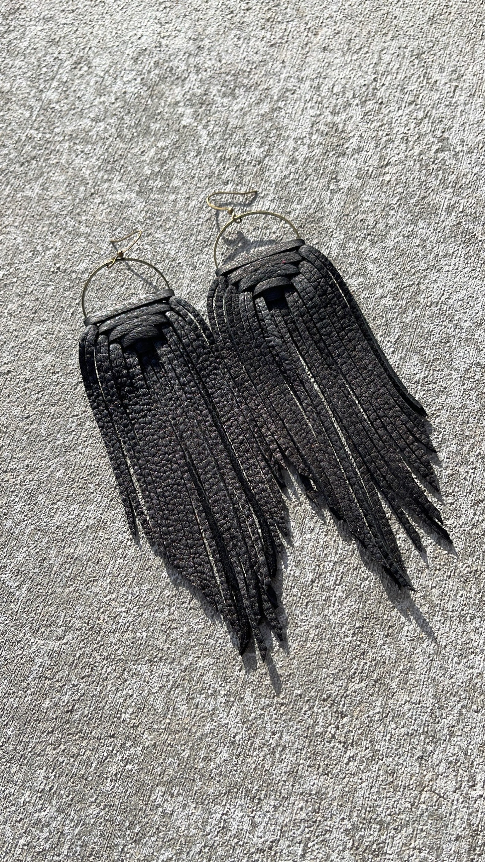 MESA Weaved Leather Fringe Earrings, Leather Earrings, Leather Fringe ...