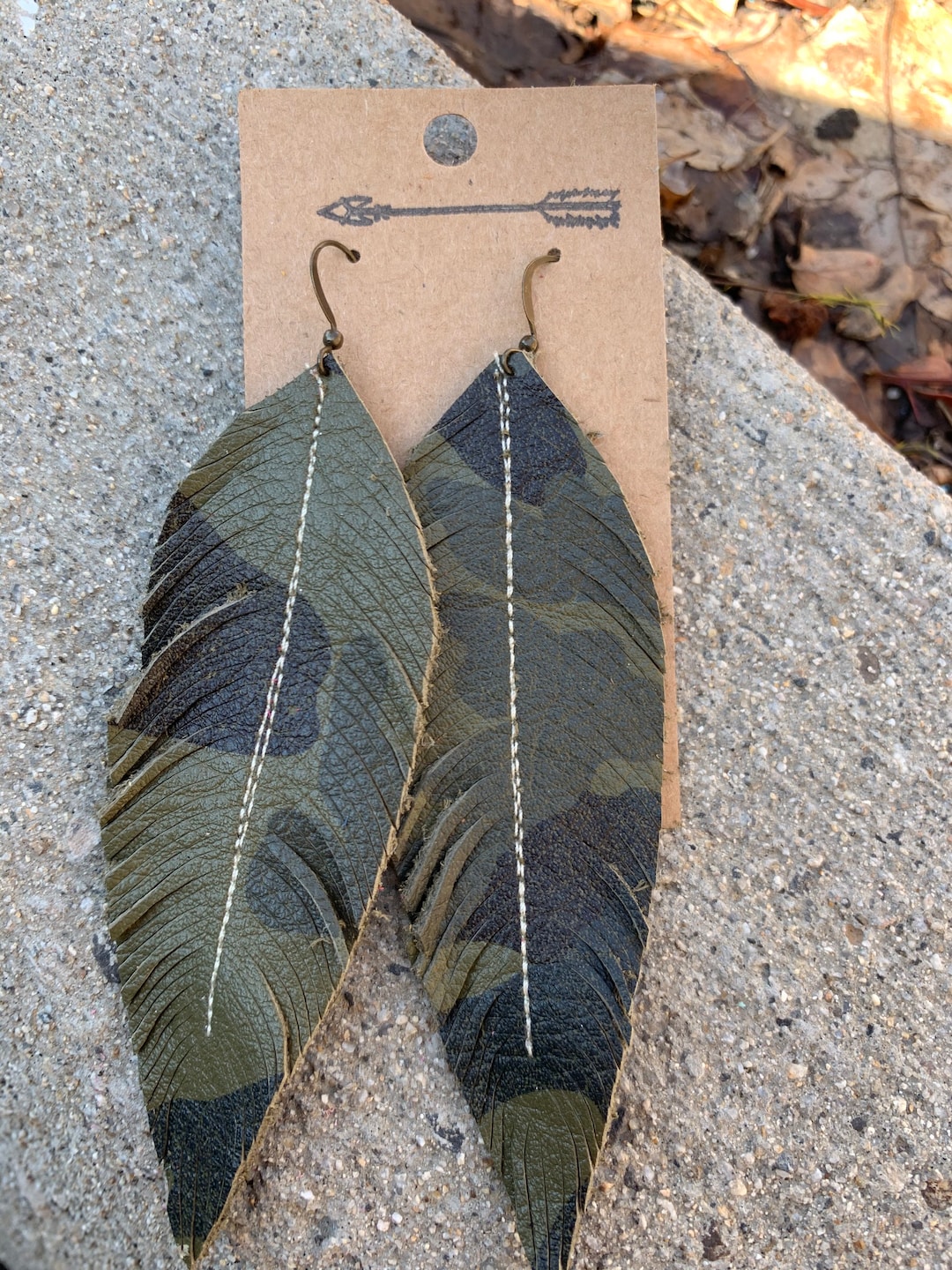 Camo Camouflage Leather Feather Earrings, Classic Camo, Leather ...