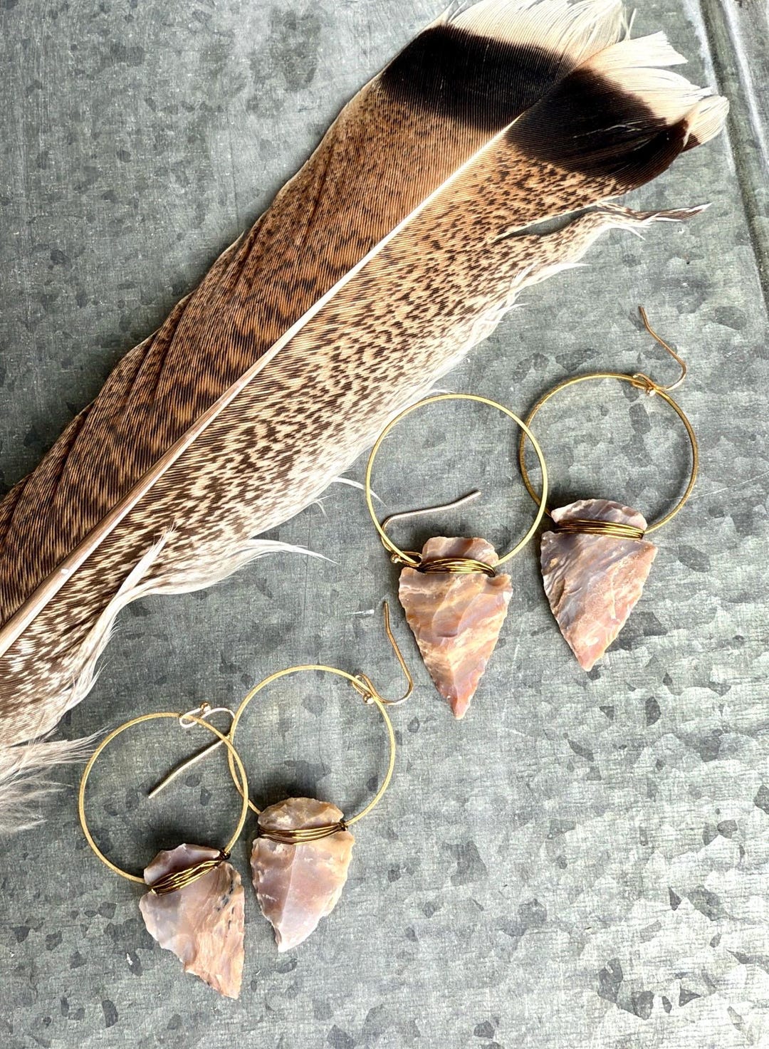 Agate Arrowhead Hoop Earrings, Semi Precious, Genuine Agate, Boho Earrings, Southwestern Jewelry ...