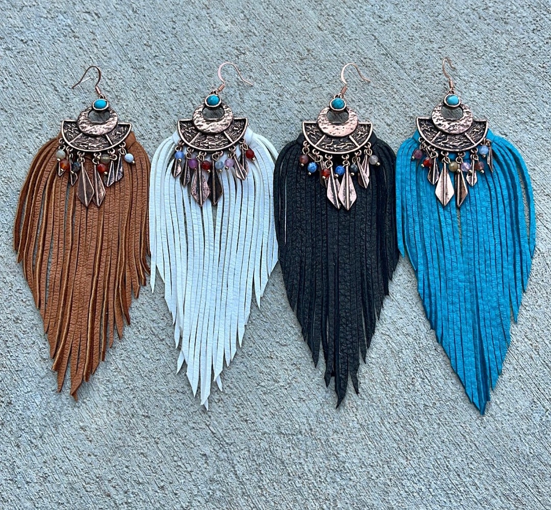 Boho Western Copper Leather Fringe Earrings, NFR Jewelry, Western ...