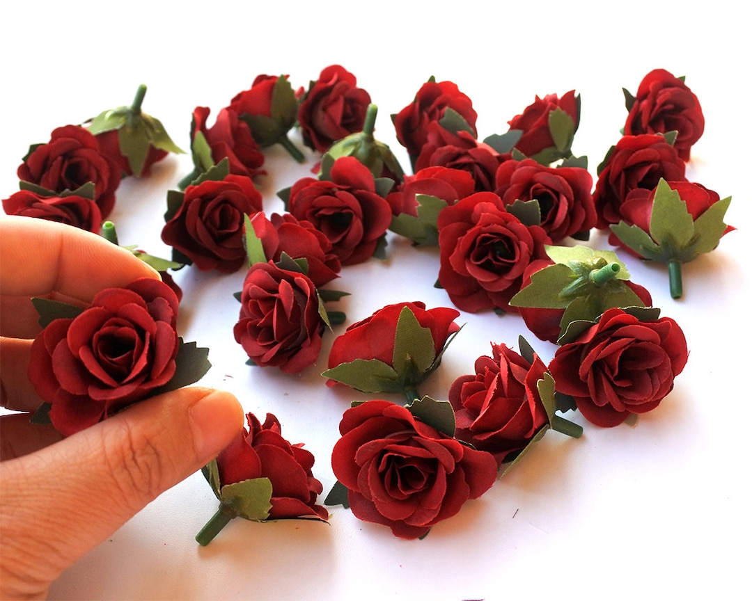 24pcs Red Mini Roses , Silk Flowers, , Millinery, Flower Crown, Hair ...
