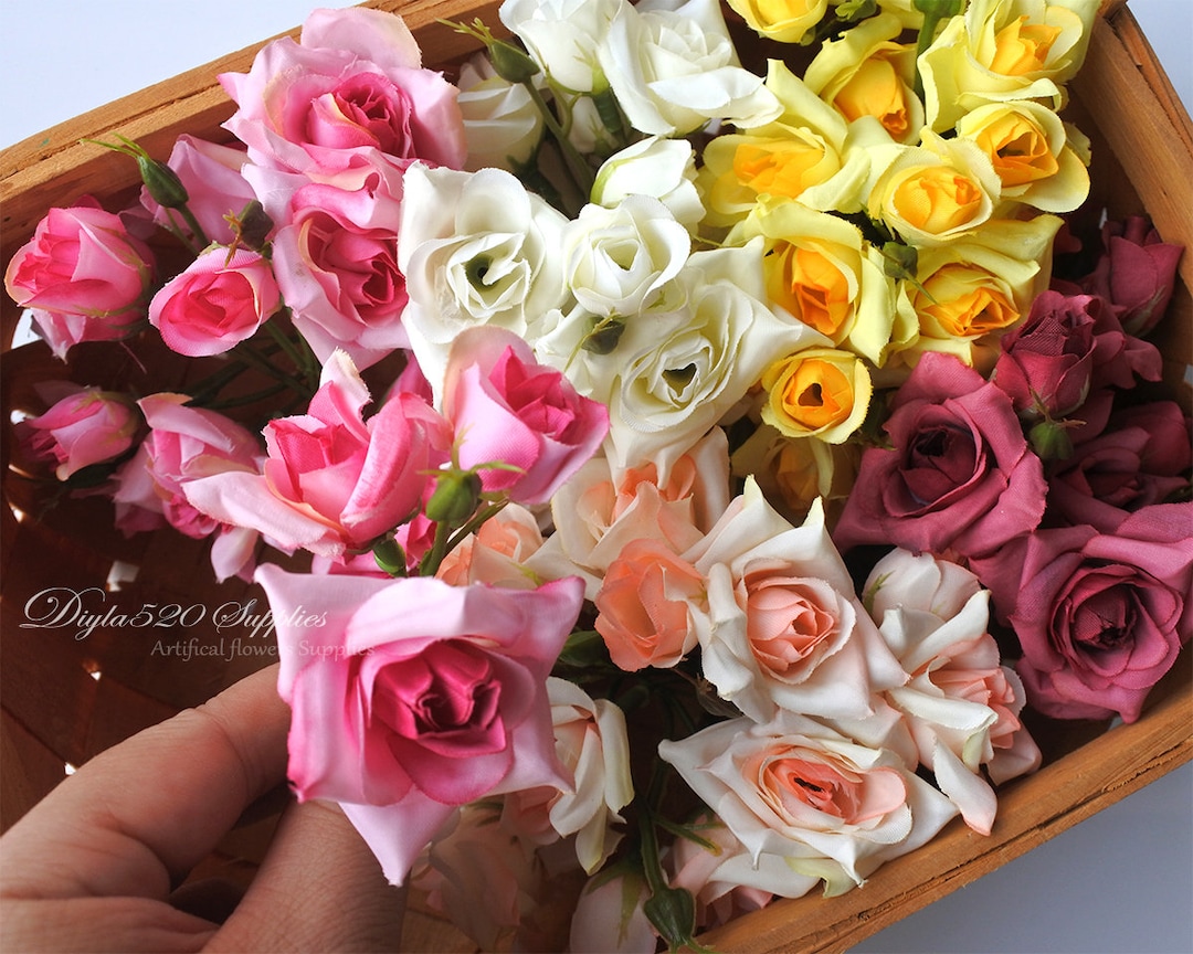 15 Mini Loose Roses , Pink Mix Color Silk Flowers, Millinery, Flower ...