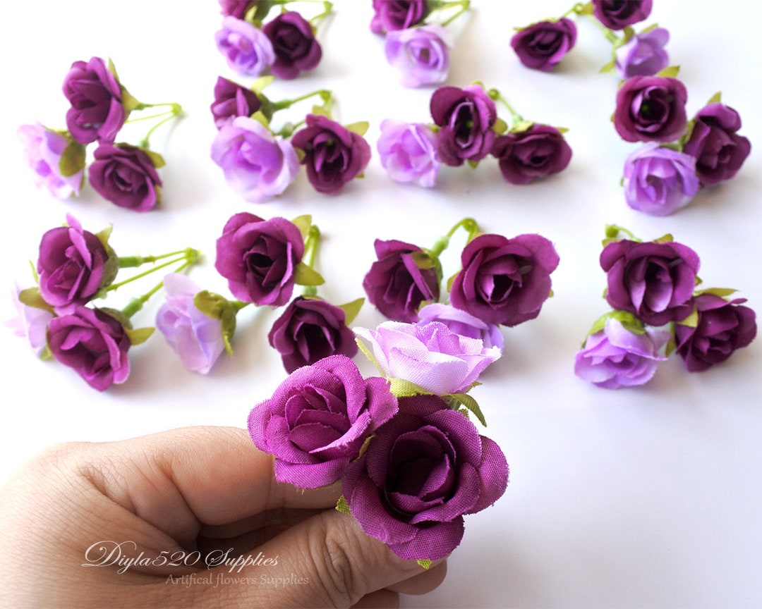 24 Mini Purple Roses , 8 Stems Silk Flowers, Millinery, Flower Crown ...