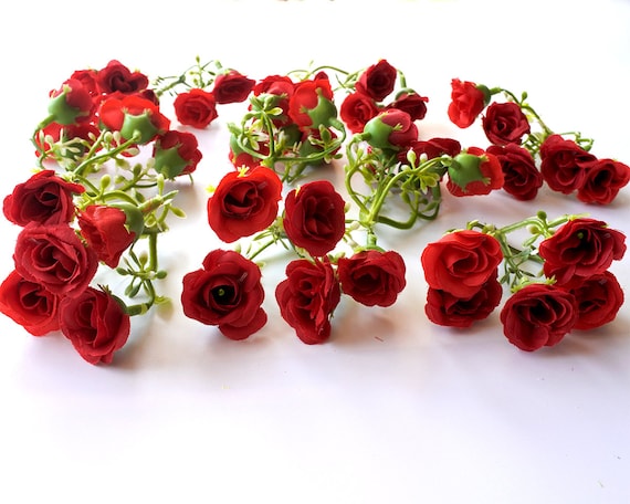 30 Mini Roses 6 Stems Red Color Silk Flowers Millinery - Etsy