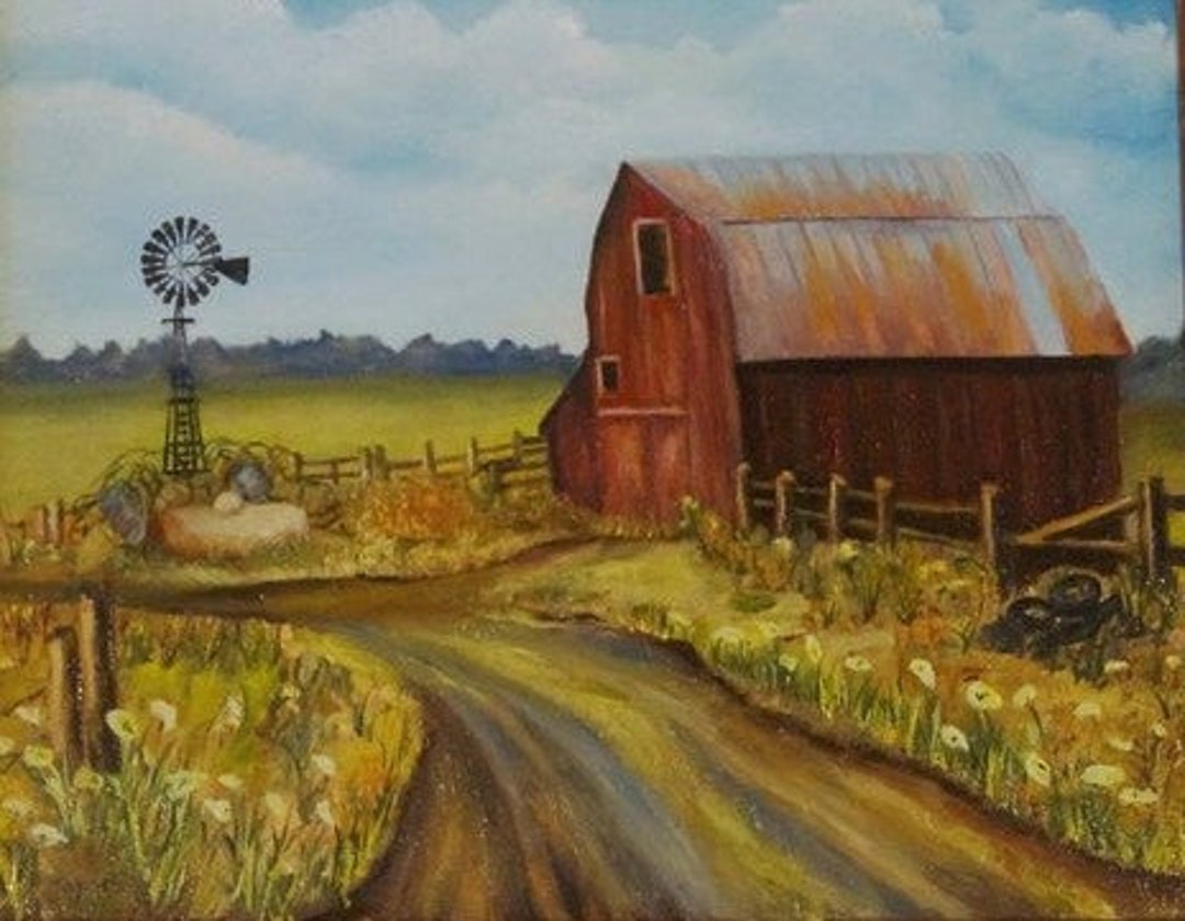 Old Barn Origional Oil Painting With Profesional Grade Paint. Excelent ...